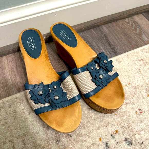 Coach | Shoes | Coach Blue Flower Platform Slides | Poshmark